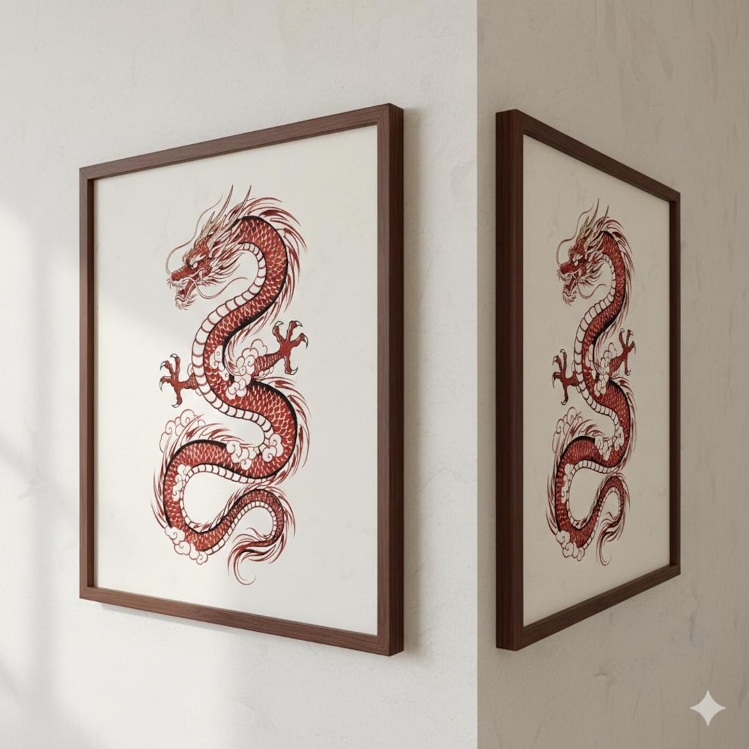 Japanese Dragon Wall Art, Red and Black, Eastern Mythology - Etsy