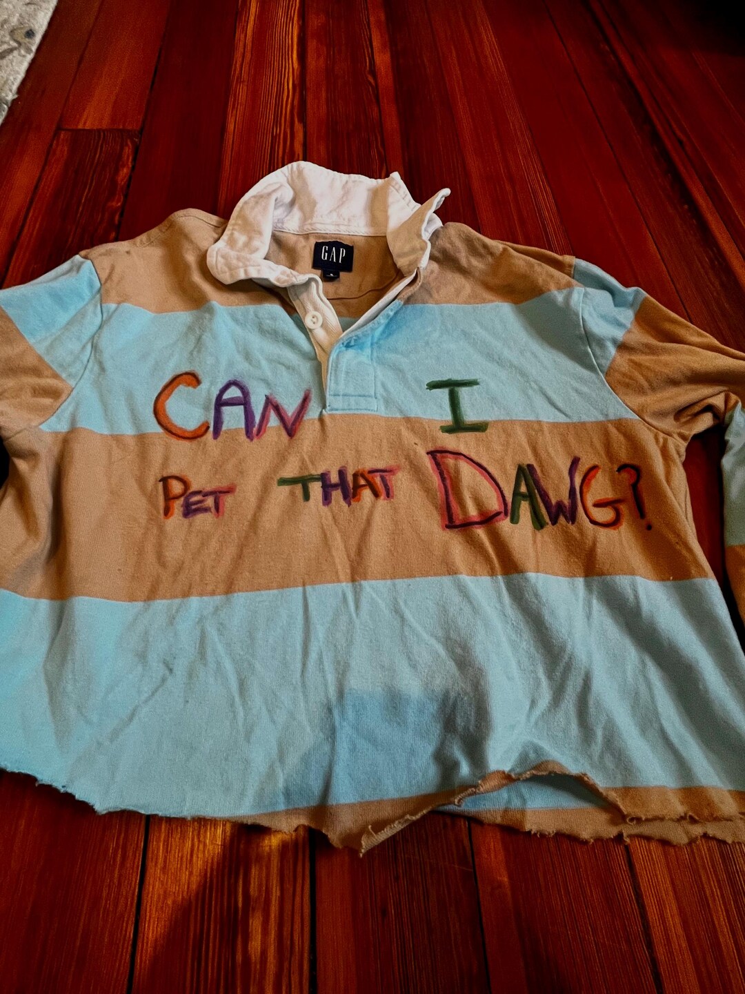 Hand Painted Gap Rugby Polo - “can I Pet That Dawg?” - Meme Shirt - Y2k ...