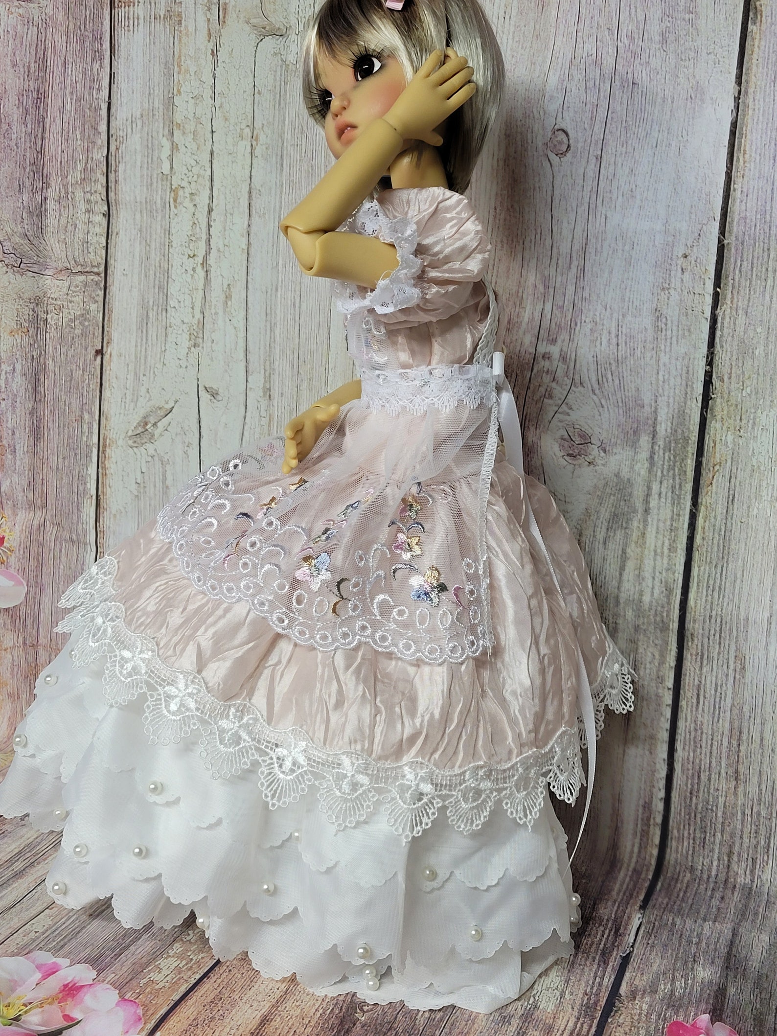 Pink Crepe Organza Apron Set 4 Kaye Wiggs Liz Frost 18 MSD N Similar - Etsy