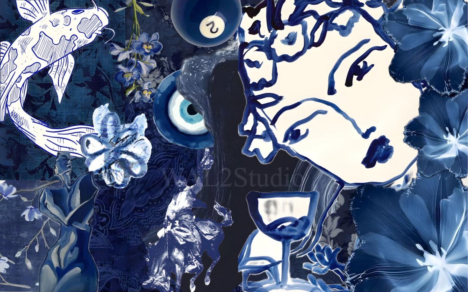 Premium Surreal MacBook Wallpaper – Blue Dreamcore Collage, Floating ...