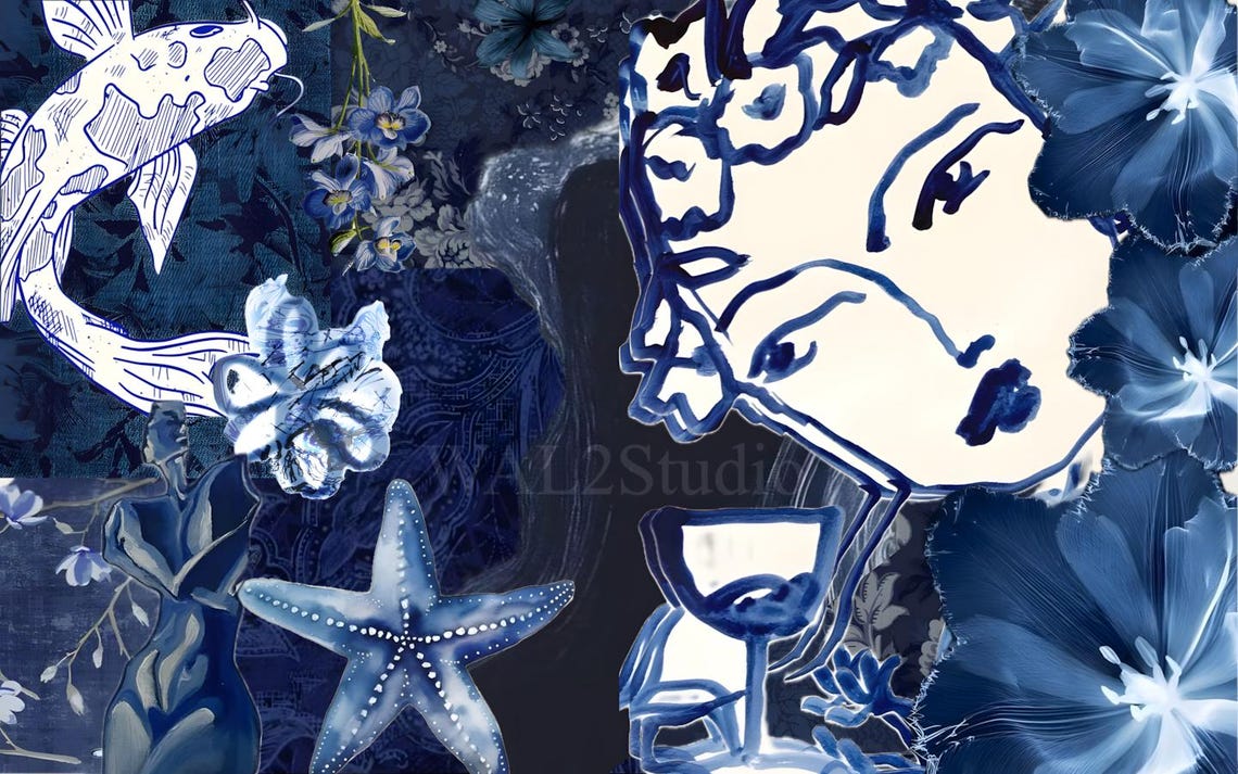 Premium Surreal MacBook Wallpaper – Blue Dreamcore Collage, Floating ...