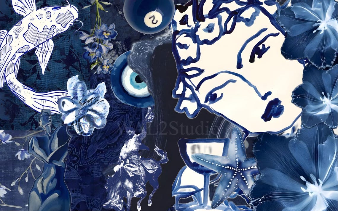 Premium Surreal MacBook Wallpaper – Blue Dreamcore Collage, Floating ...