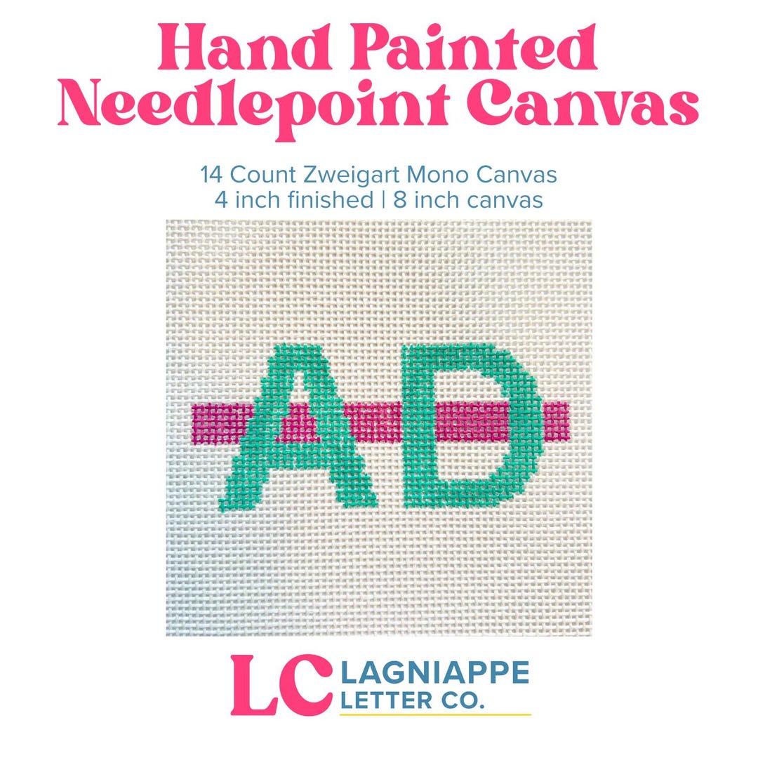 Custom Hand Painted Monogram Needlepoint Canvas | 14 Mesh Zweigart ...