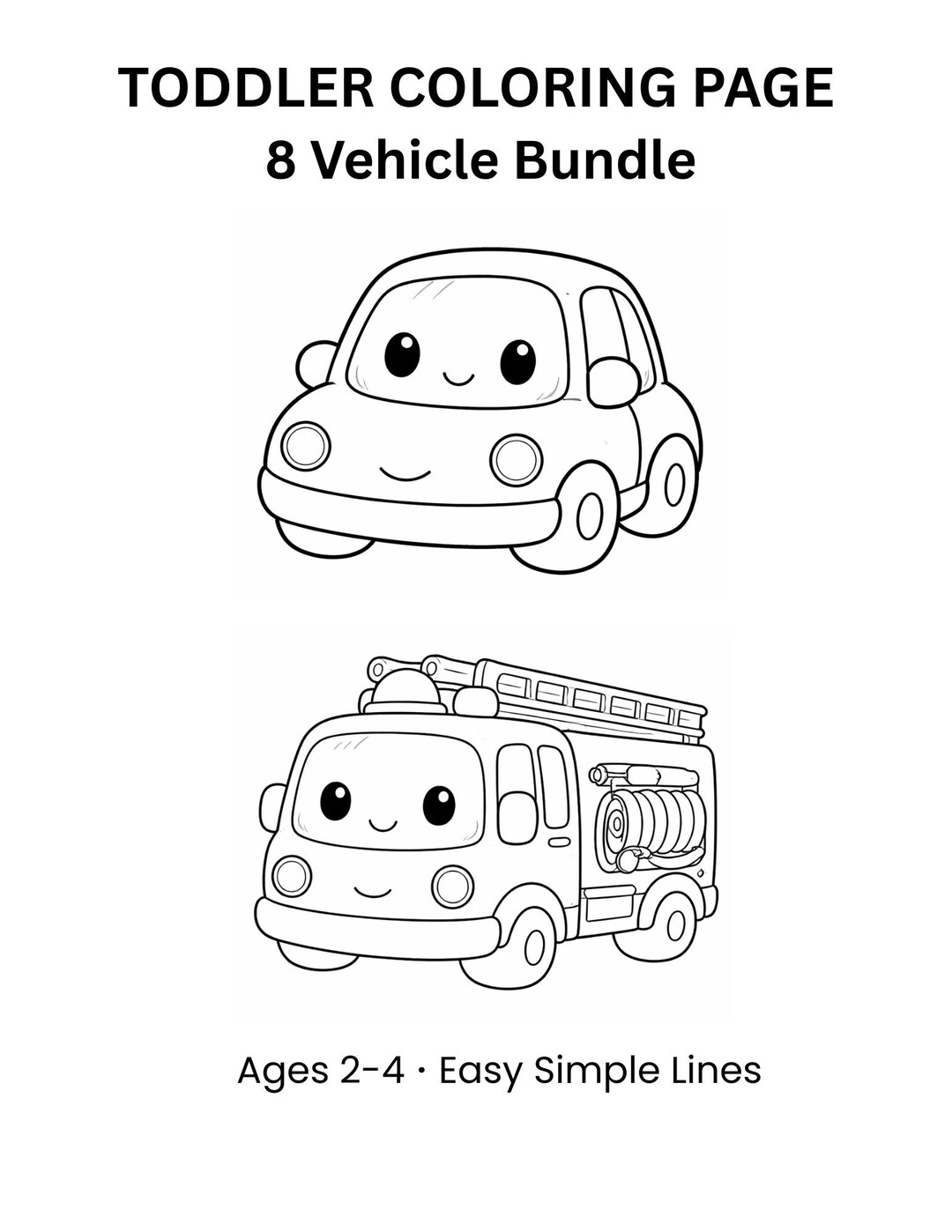 Toddler Coloring Pages | 8 Easy Vehicles for Ages 2–4 | Simple Lines ...