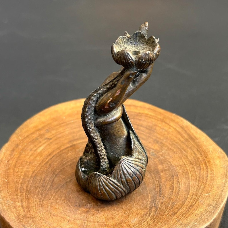 Ancient Bronze Buddha Statue Flower Holding Hand – Vintage Figurine ...