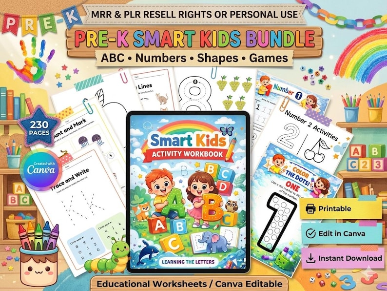 Pre-k Activity Workbook | Alphabet, Numbers, Shapes (canva Editable ...