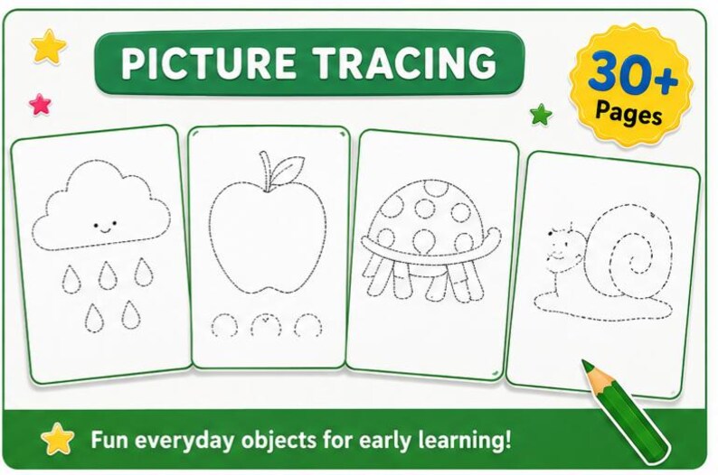 Preschool Tracing Worksheets | Picture, Animal, Fruit Pages (digital ...