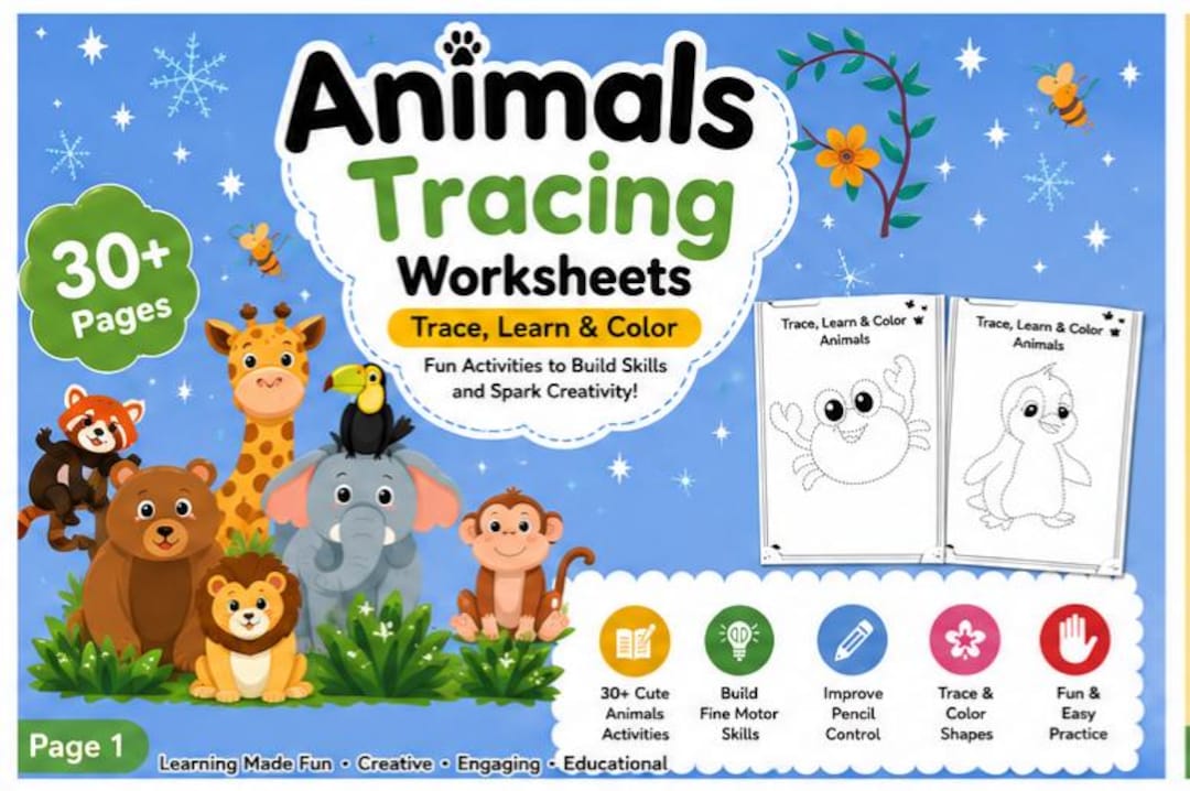 Animal Tracing & Coloring Worksheets | 30+ Preschool Tracing Pages ...