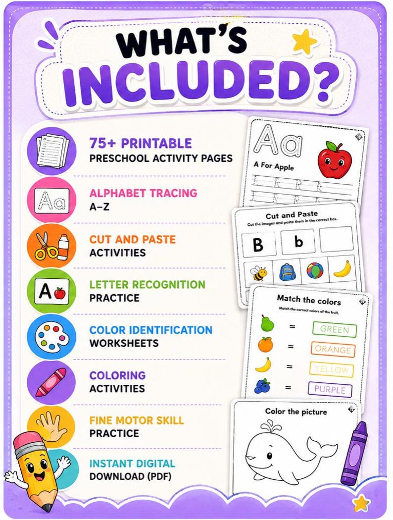 75+ Preschool Learning Pack | Tracing, Cut & Paste, Alphabet, Numbers ...