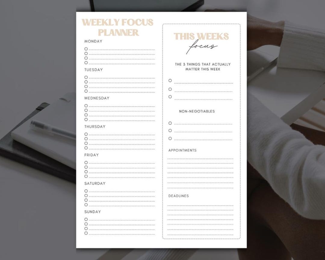 Weekly Focus Planner Printable | Gentle Weekly Overview for Clarity ...