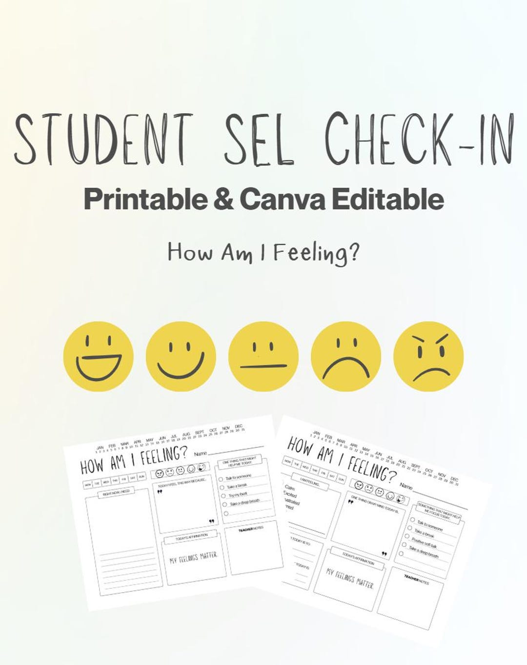 Student SEL Check-in | Social Emotional Learning Printable | Morning ...