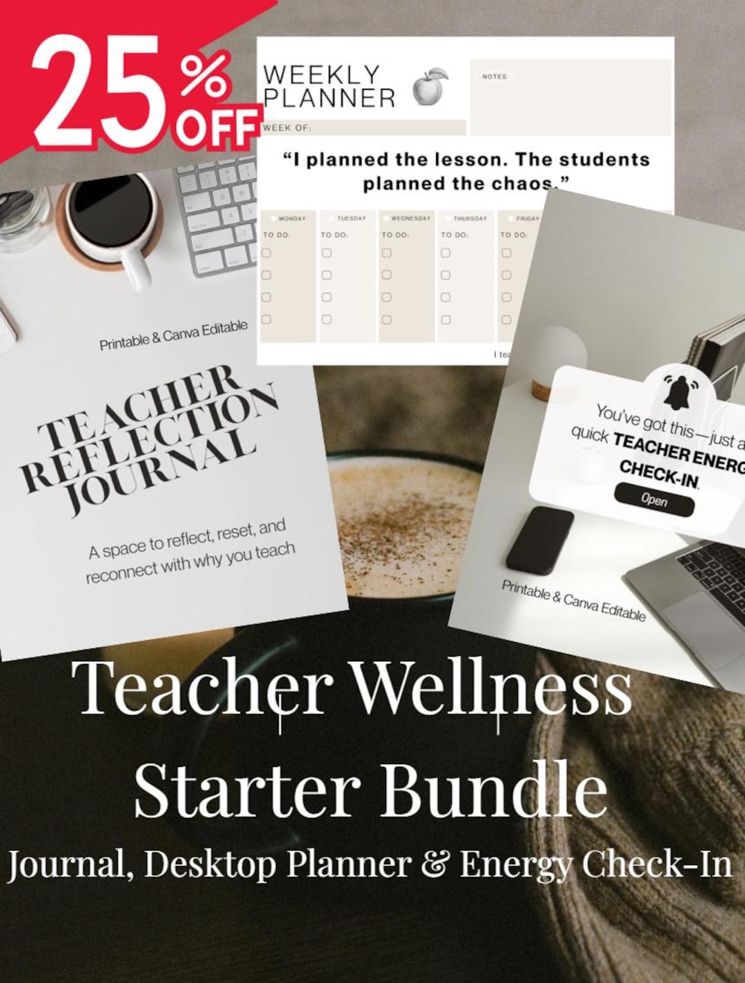Teacher Wellness Starter Bundle | Reflection Journal, Weekly Check-ins ...