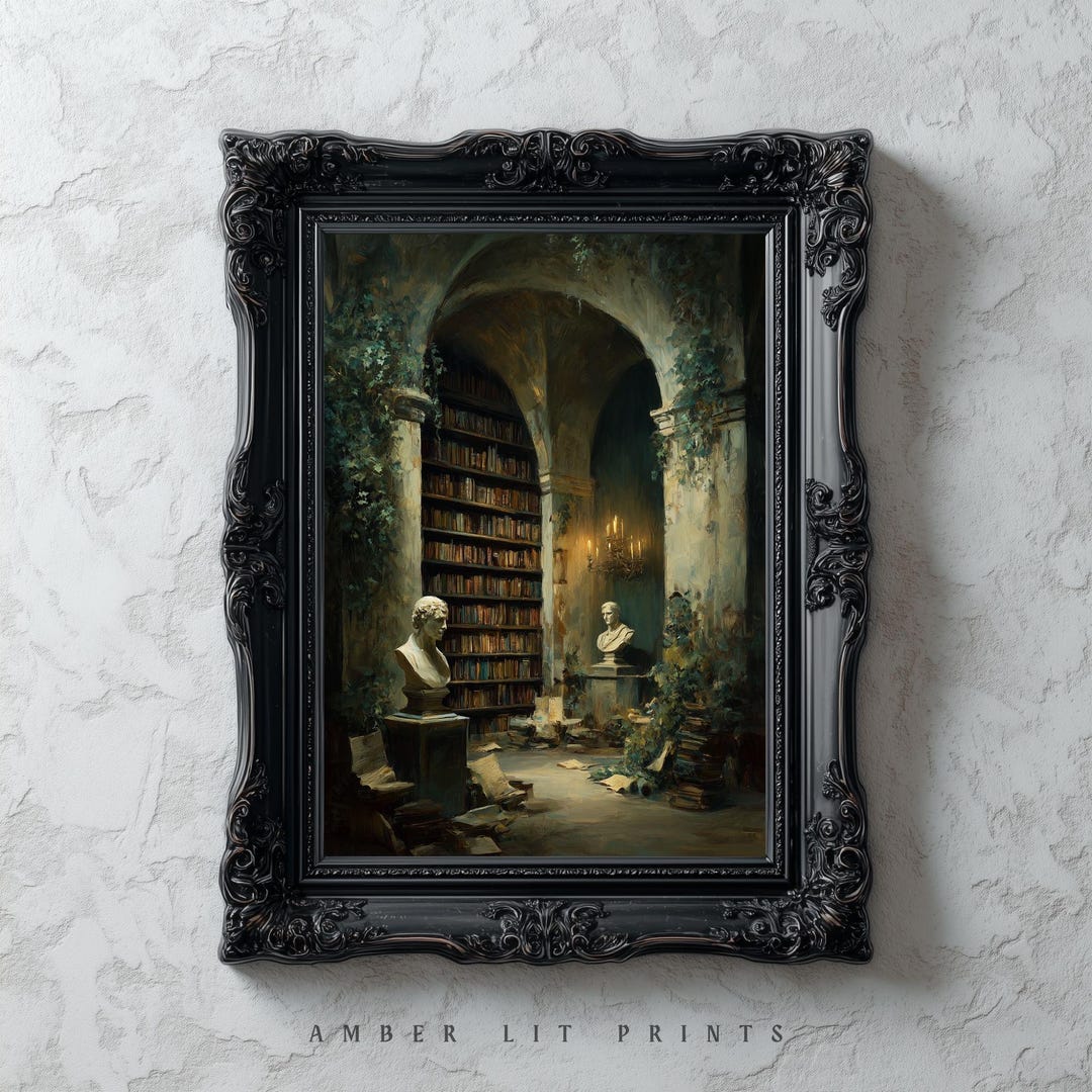 Dark Roman Library, Vintage Oil Painting Wall Art Print · Dark Academia ...
