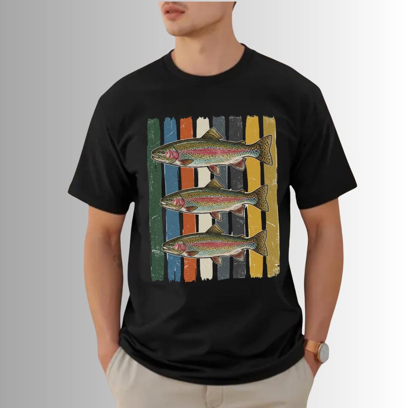 Retro Rainbow Trout Graphic Tee | Comfort Colors River Fish T-shirt ...