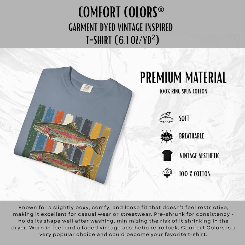 Retro Rainbow Trout Graphic Tee | Comfort Colors River Fish T-shirt ...