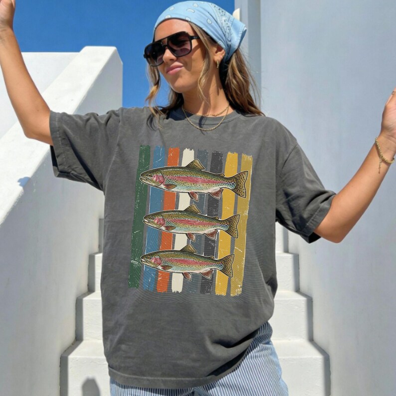 Retro Rainbow Trout Graphic Tee | Comfort Colors River Fish T-shirt ...