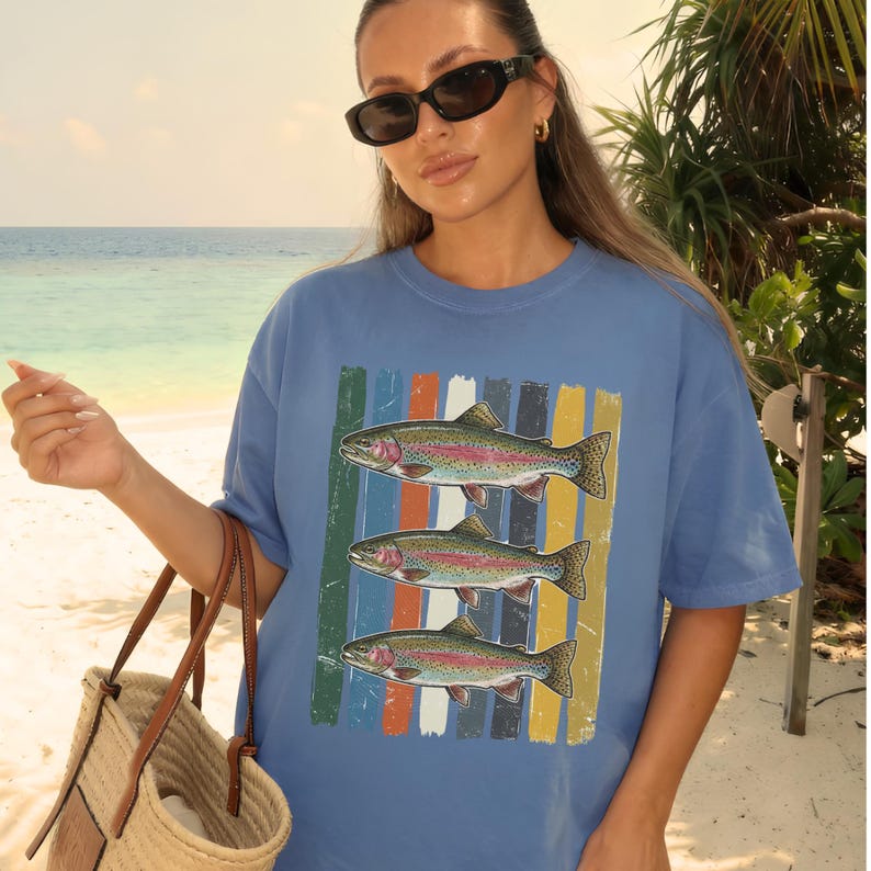 Retro Rainbow Trout Graphic Tee | Comfort Colors River Fish T-shirt ...
