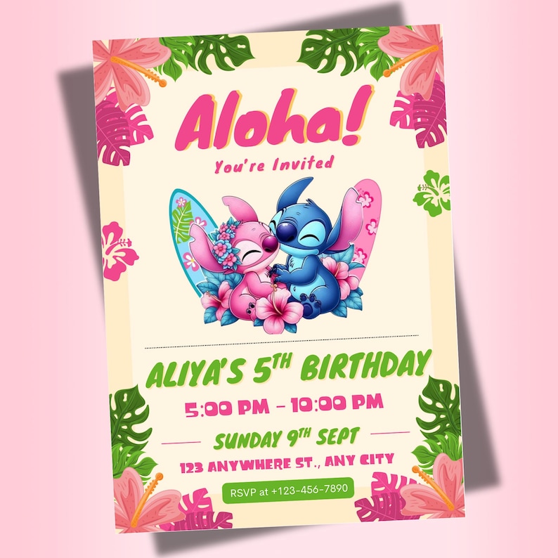 Stitch and Angle Birthday Invitation, Editable Stitch Birthday ...