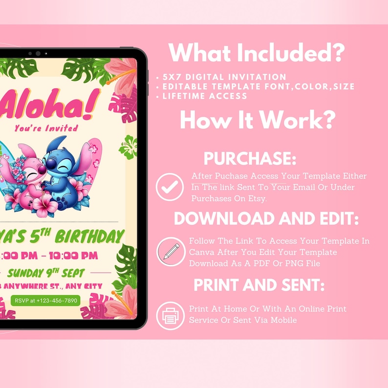 Stitch and Angle Birthday Invitation, Editable Stitch Birthday ...