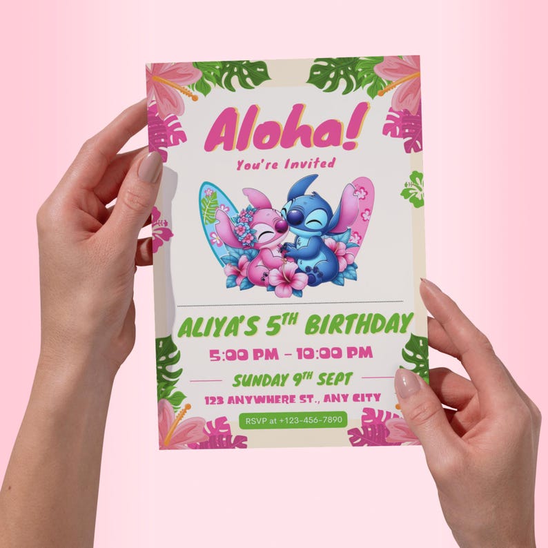 Stitch and Angle Birthday Invitation, Editable Stitch Birthday ...