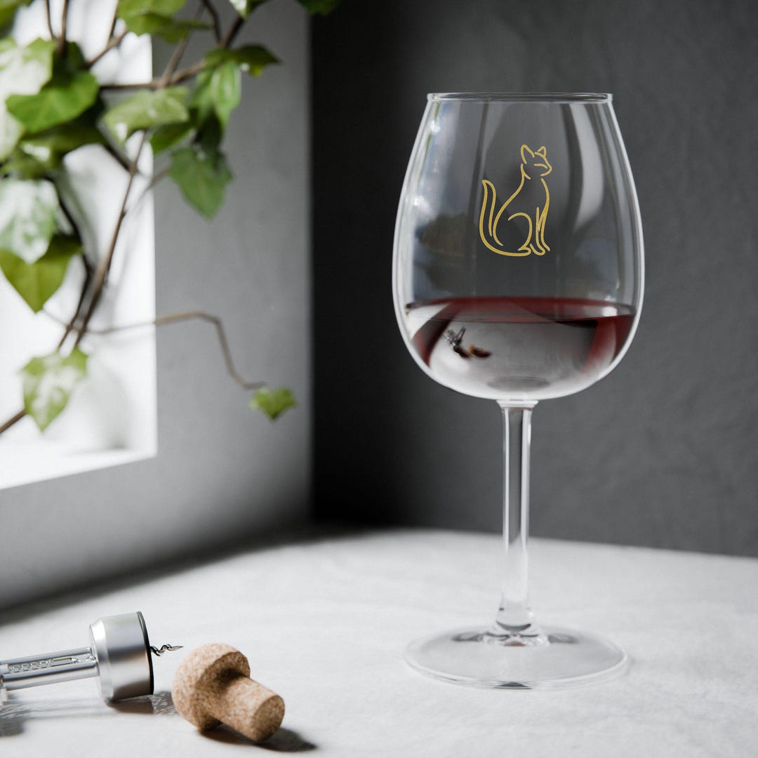 Cat Design Stemware With Gold Line Art – Minimalist Tall Goblet for Red ...