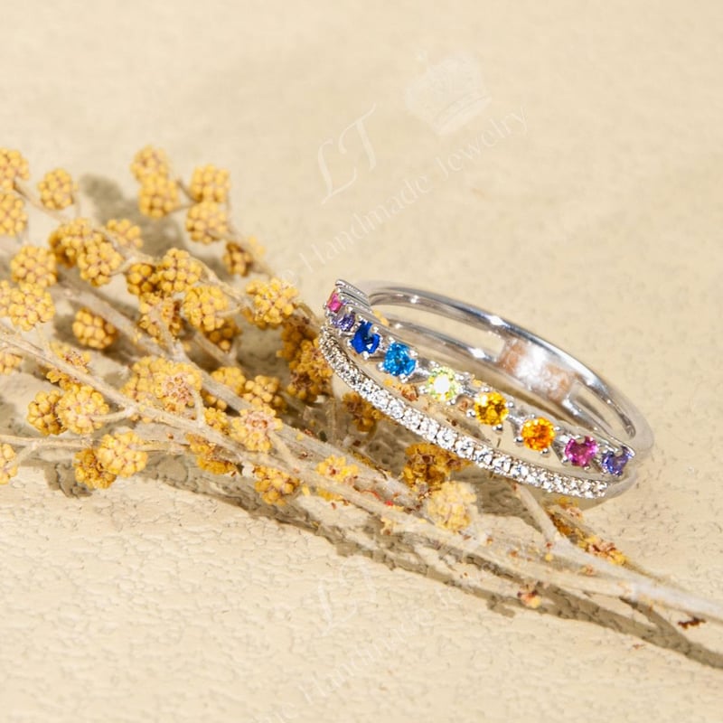 Colorful Gemstone Halo Ring - Etsy