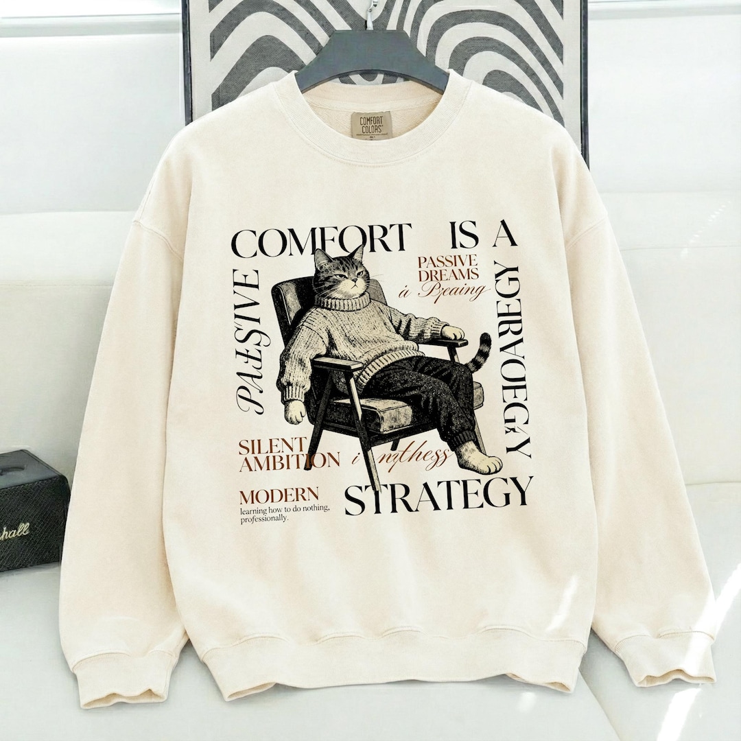 Comfort is a Strategy Cat PNG, Funny Lazy Cat Quote Art, Vintage ...
