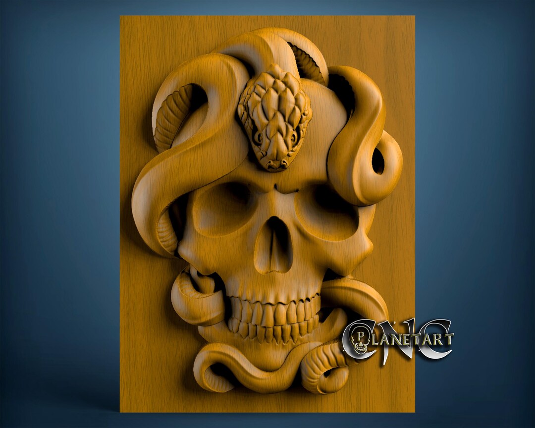 Skull & Snake, 3D STL Model, CNC Router Engraver, Artcam, Aspire, CNC ...