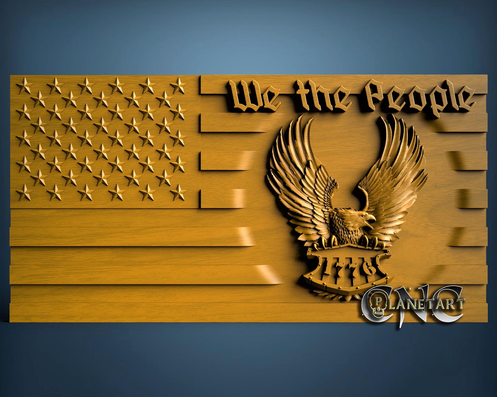 We the People Flag, 3D STL Model, CNC Router Engraver, Artcam, Aspire ...