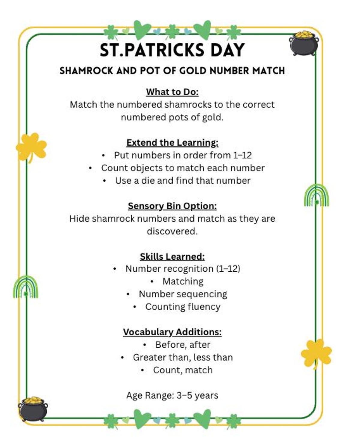 Pot of Gold Number Match - Etsy