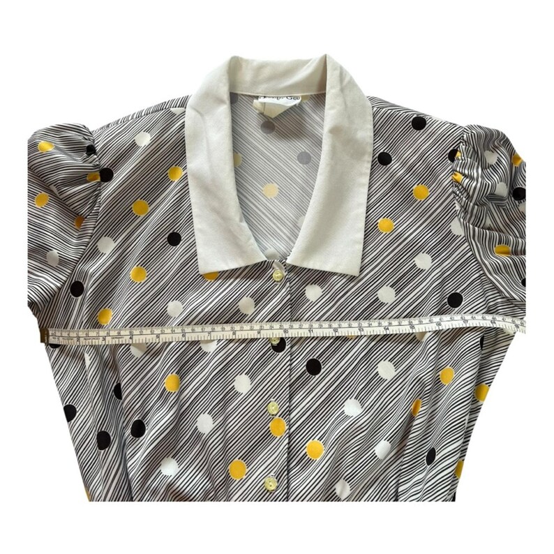 VINTAGE JENNIFER GEE Shirt Dress | M/L | Yellow Black Dot Stripe | 70s ...
