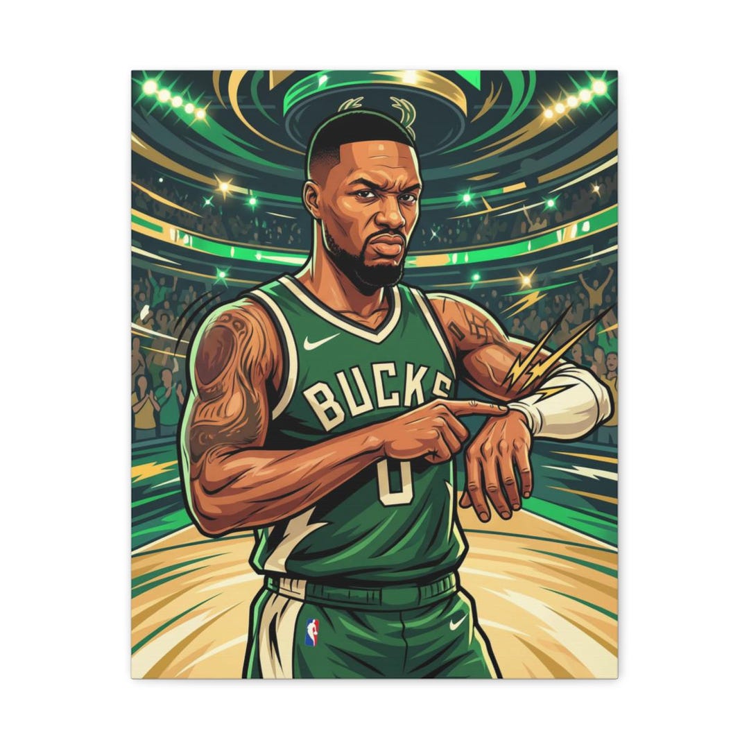 Damian Lillard Cartoon Art Print | Milwaukee Bucks, Dame Time (instant ...