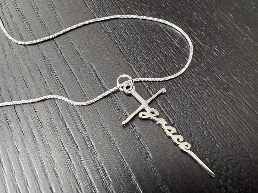 Grace Cross Necklace - Polished Stainless Steel Pendant With ...