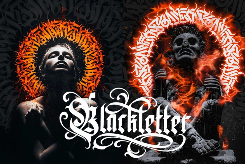 160+ Blackletter Procreate Brushes, Gothic Calligraphy Lettering Set ...