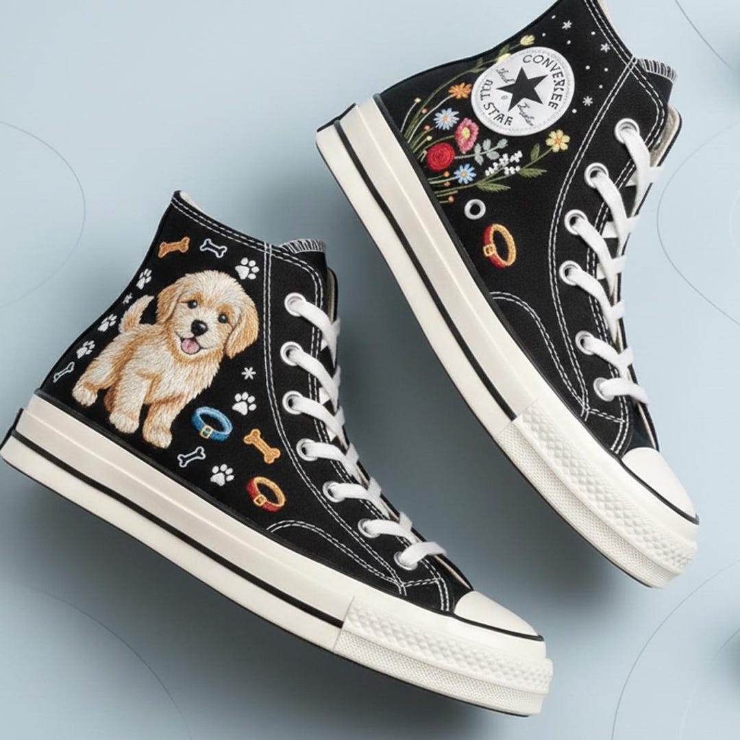 Custom Embroidered Dog Converse High Top Sneakers, Personalized Pet ...