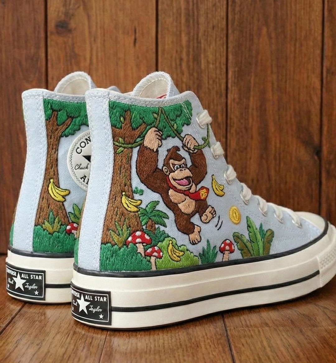 Custom Embroidered Converse, Donkey Kong Mario Sneakers, Handmade ...