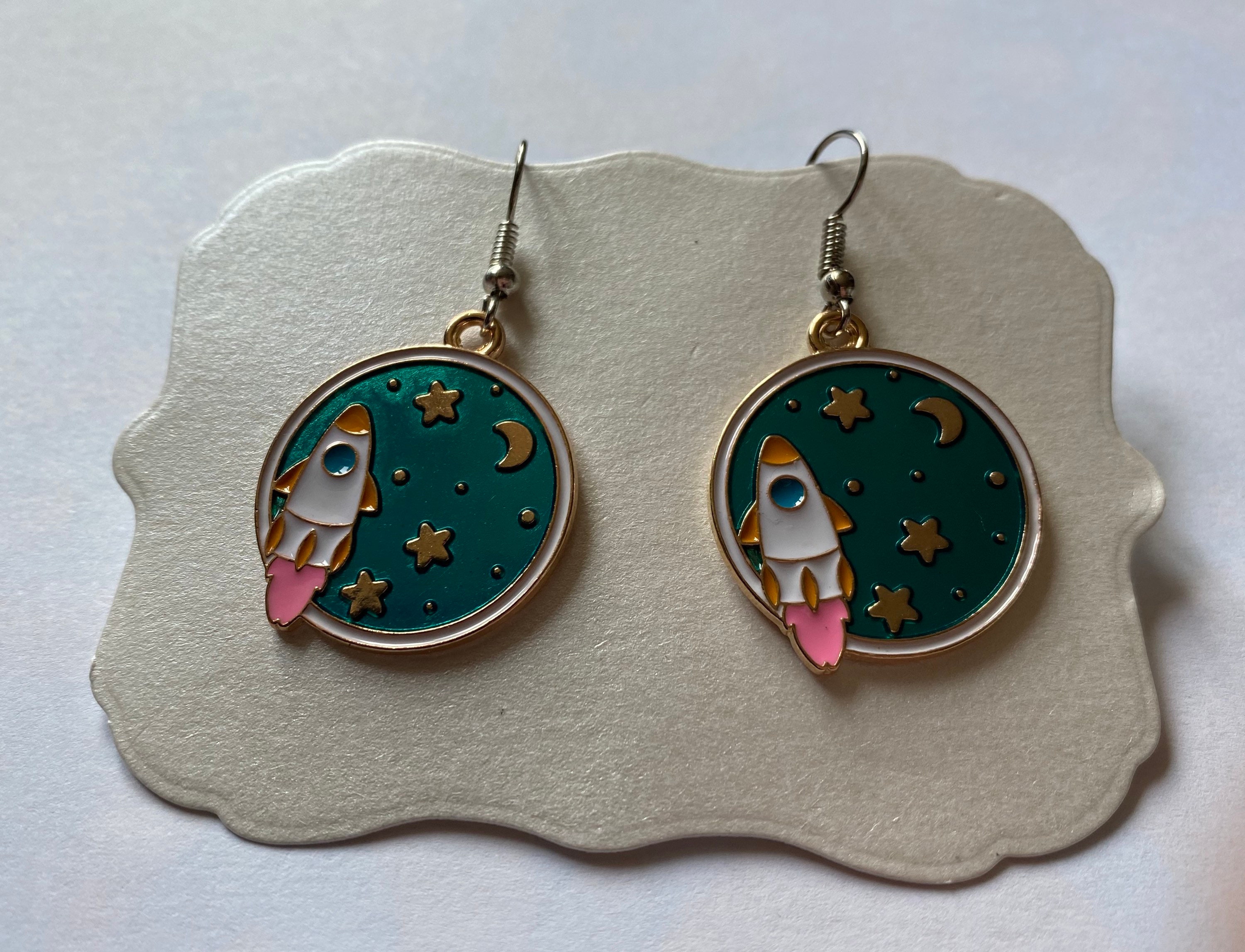 Space rocket earrings. Enamel space earrings. Space rocket | Etsy