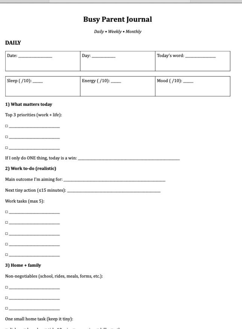 Busy Parent Journal Template (daily / Weekly / Monthly) - Etsy