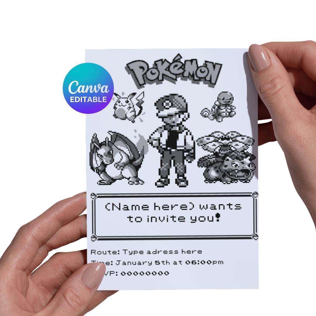 Pokemon Retro Invitation | Editable Canva Template | Printable Gamer ...
