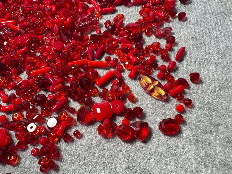 Scarlet Ember – Ruby Red Glass Bead Soup Mix, Cherry Red Faceted ...