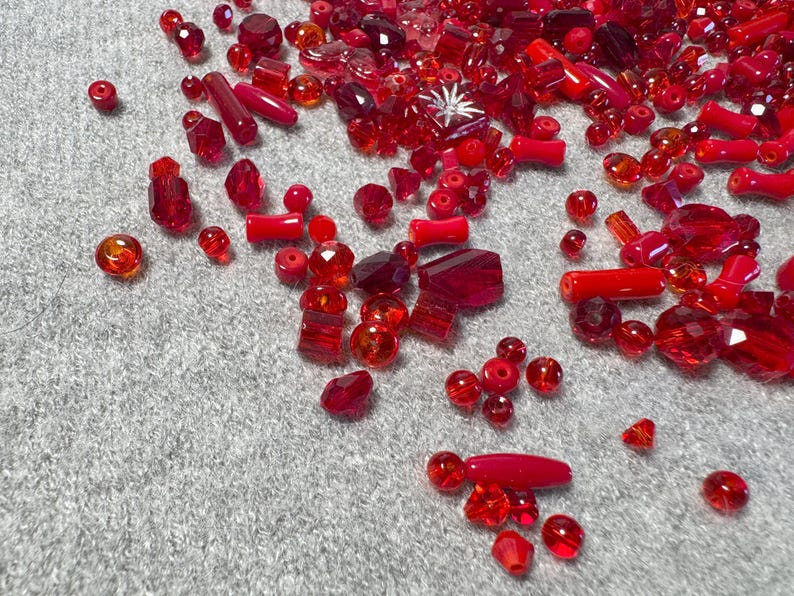 Scarlet Ember – Ruby Red Glass Bead Soup Mix, Cherry Red Faceted ...