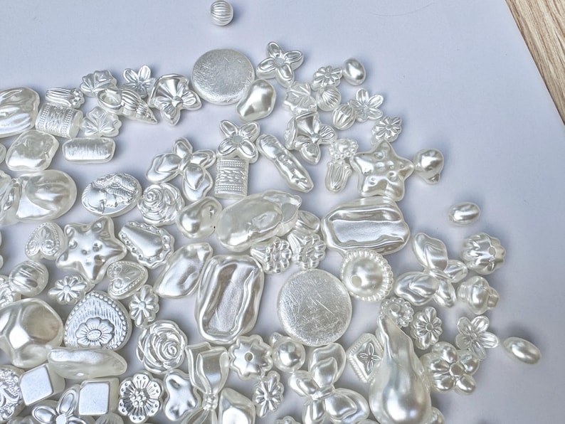 50g White Pearl Acrylic Bead Mix, Baroque Pearl Beads, Mixed Shapes for ...