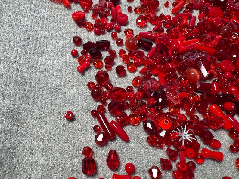 Scarlet Ember – Ruby Red Glass Bead Soup Mix, Cherry Red Faceted ...