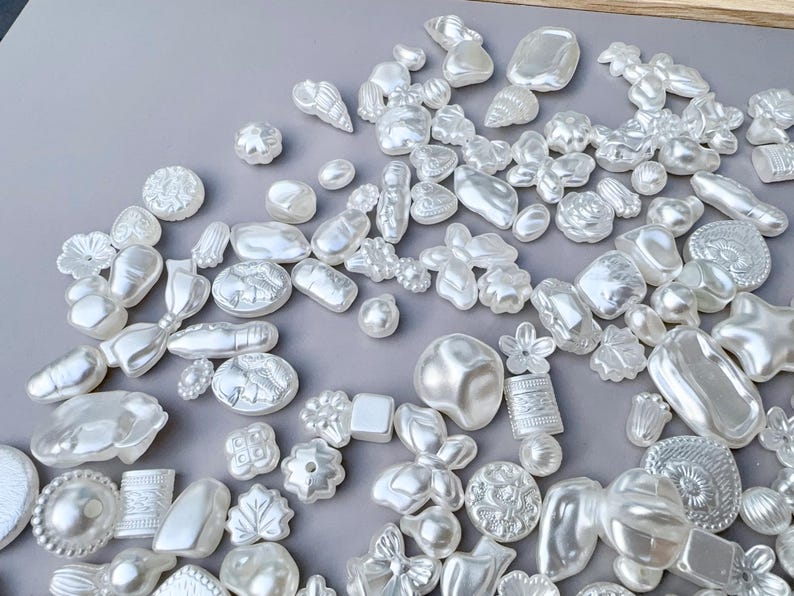 50g White Pearl Acrylic Bead Mix, Baroque Pearl Beads, Mixed Shapes for ...