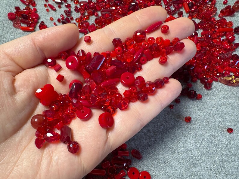 Scarlet Ember – Ruby Red Glass Bead Soup Mix, Cherry Red Faceted ...
