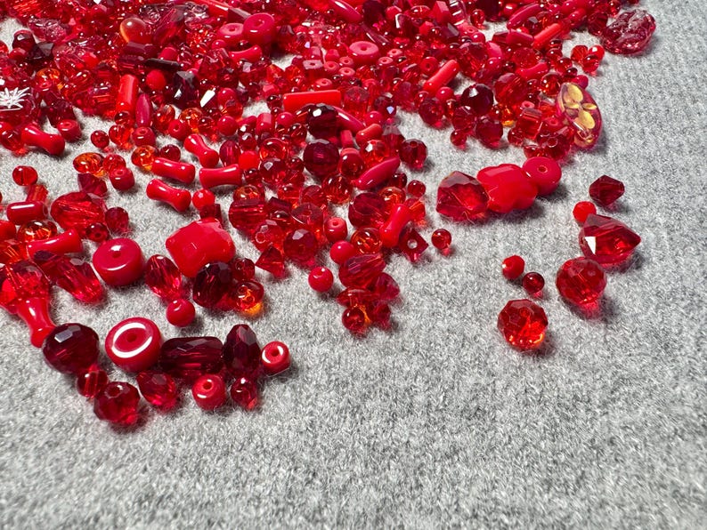 Scarlet Ember – Ruby Red Glass Bead Soup Mix, Cherry Red Faceted ...