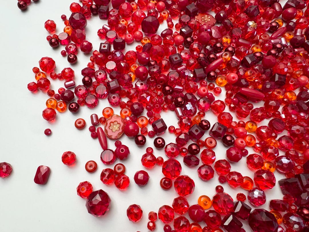 50g Scarlet Ember – Ruby Red Glass Bead Soup Mix, Cherry Red Faceted ...