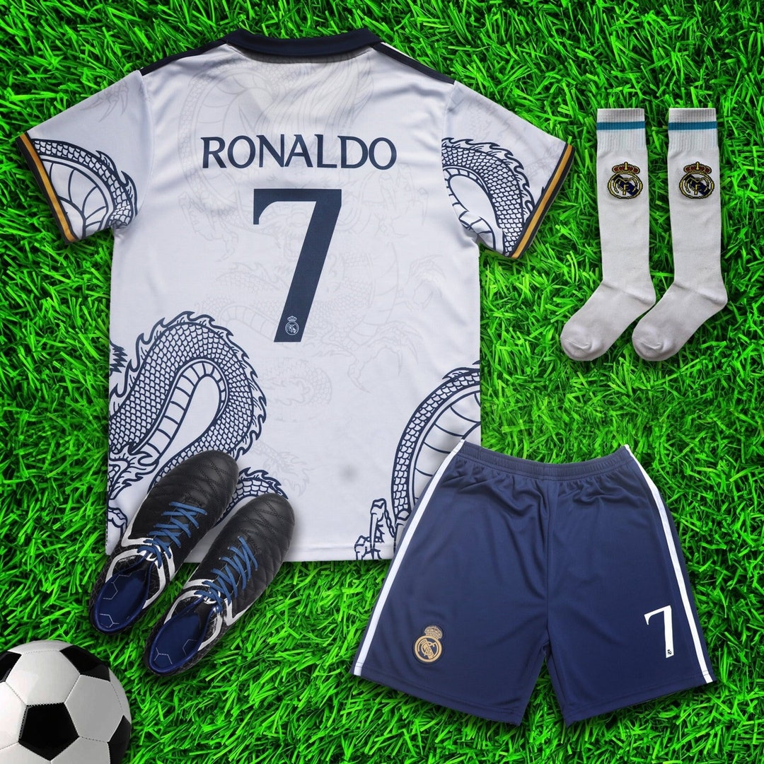 Ronaldo 7 Madrid White Dragon Soccer Kit Limited Edition Jersey, Shorts ...