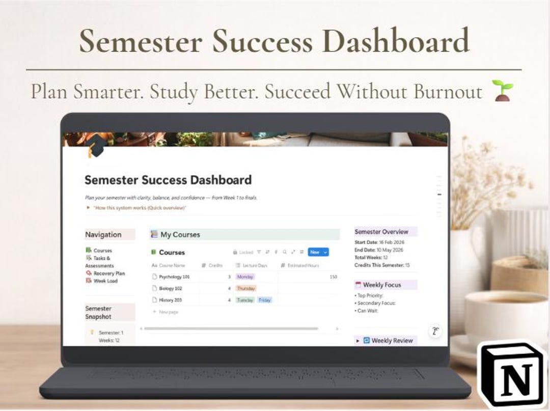 Semester Success Notion Dashboard | Student Planner & Study System ...