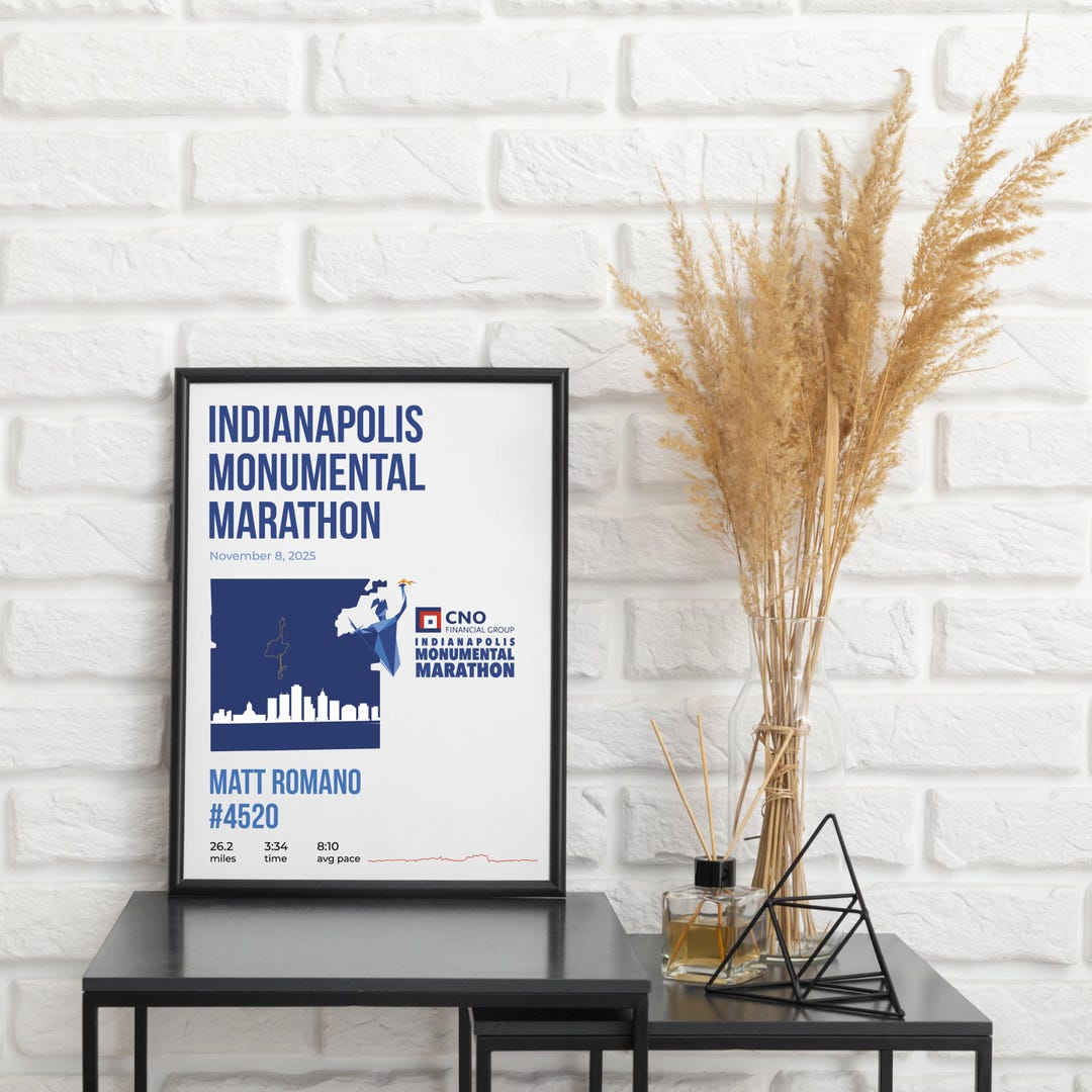 Indianapolis Monumental Marathon Custom Map Poster | Personalized Print ...